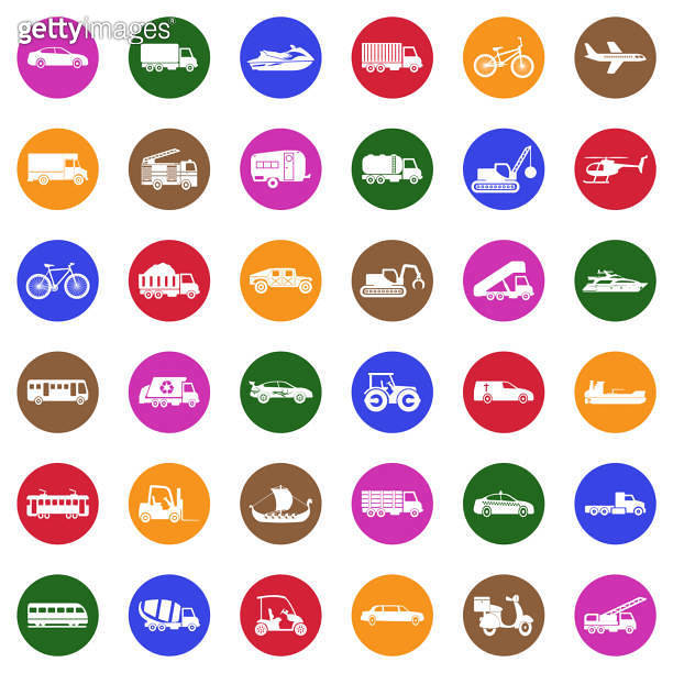Transportation Icons. White Flat Design In Circle. Vector Illustration ...