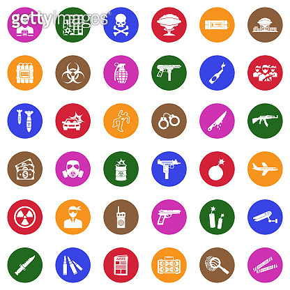 Terrorist Icons. White Flat Design In Circle. Vector Illustration ...