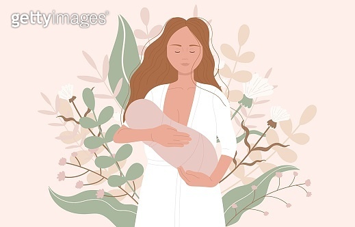 Caring mother breastfeeding baby. Loving mom holding infant at abstract ...