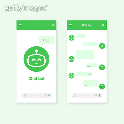 Chat bot mobile application dialog box template concept. UI UX elements ...
