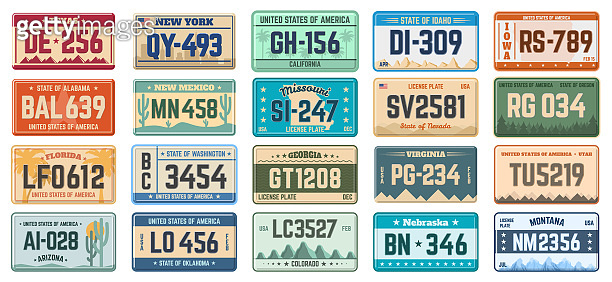 Car number plates. Vehicle use states license registration plates ...