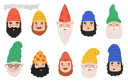 Garden gnomes emotions. Cute dwarf characters avatar, happy, funny and ...
