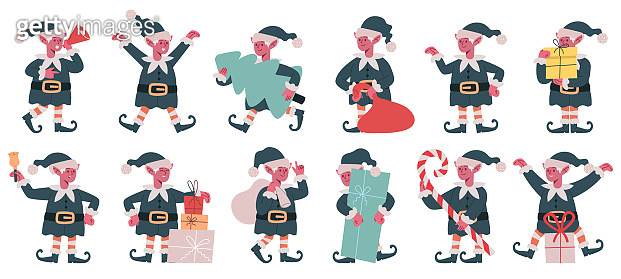 Christmas elf characters. Xmas Santa Claus little helpers, cute ...