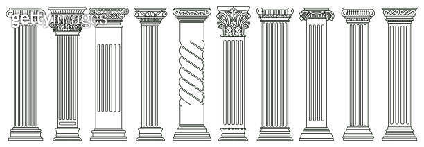 Ancient classic pillars. Greek and roman architecture pillars, historic ...