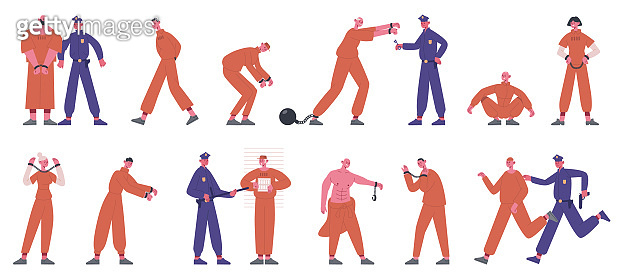 Inmates characters. Prisoners in prison uniform serving time and ...