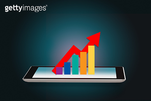 Rainbow lgbt symbol growth graph with arrow upward on smartphone on ...