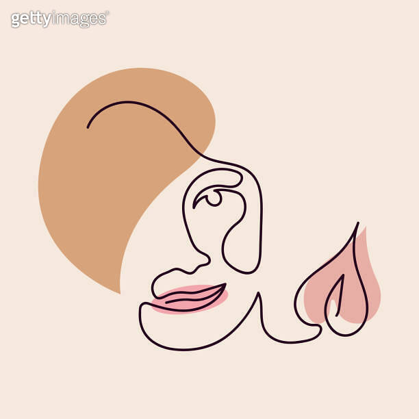 Continuous linear drawing of female face, Line art 이미지 (1317825285 ...