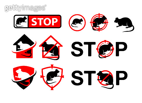 Pest control badges set. Design elements, labels and stickers, danger ...