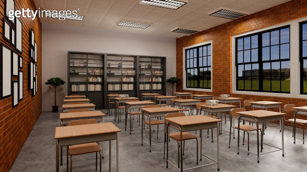 New normal classroom and spacing of tables and chairs to prevent the ...