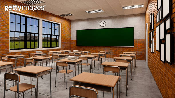 New normal classroom and spacing of tables and chairs to prevent the ...