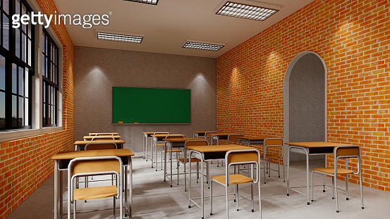 New normal classroom and spacing of tables and chairs to prevent the ...