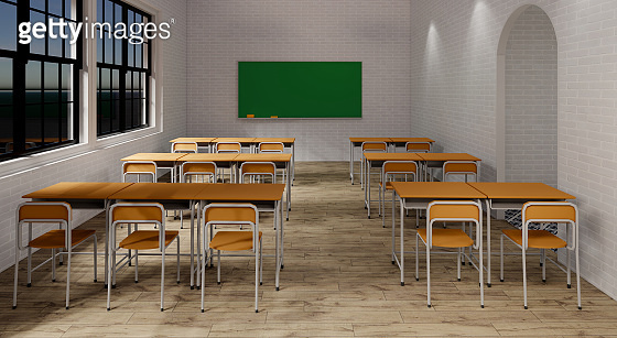 New normal classroom and spacing of tables and chairs to prevent the ...
