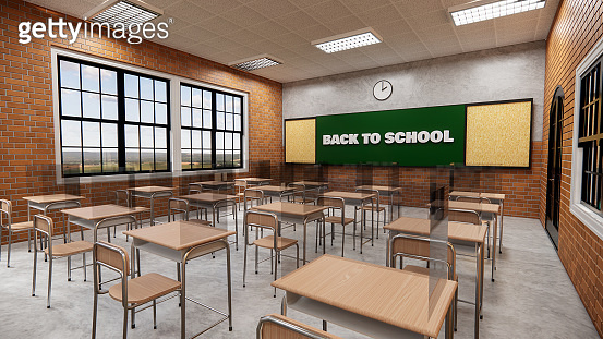 New normal classroom and spacing of tables and chairs to prevent the ...