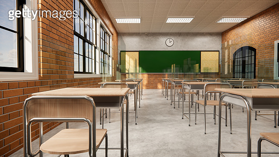 New normal classroom and spacing of tables and chairs to prevent the ...