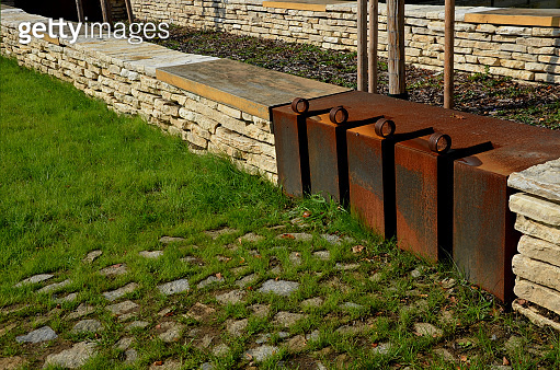 stone marl walls with stone cladding by the pool, ponds, fire tanks ...