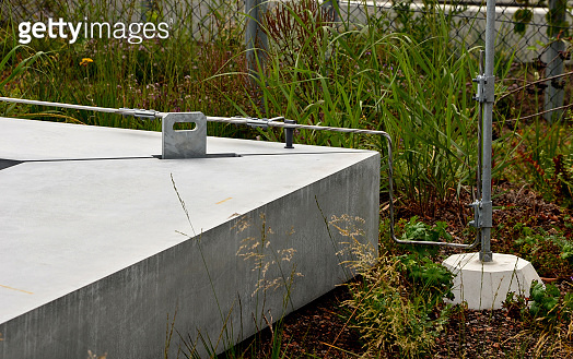 on the roof attic of modern office buildings housing lightning ...