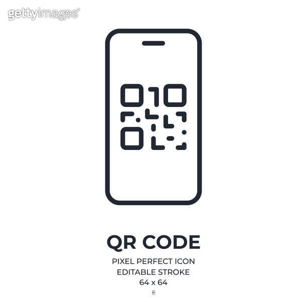 Mobile Qr code editable stroke outline icon isolated on white ...