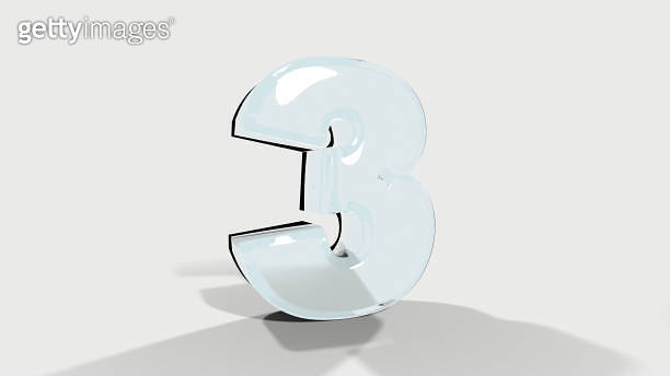 3D numbers from smooth blue glass against white background. 이미지 ...