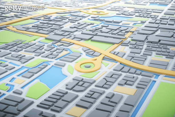 3D Map of City with navigator pin locator. Navigation, location route ...