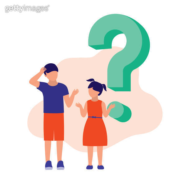 Children With Question Mark. Uncertainty Concept. Vector Flat Cartoon ...