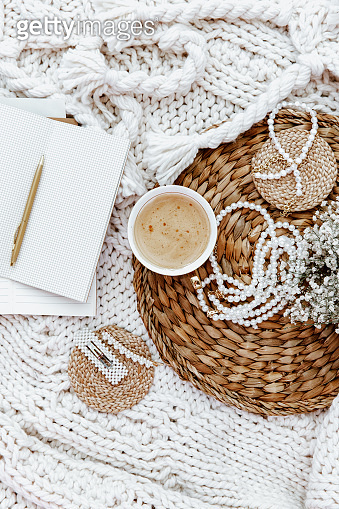 Home office, freelance blogger, Flat lay beauty blog workspace with ...