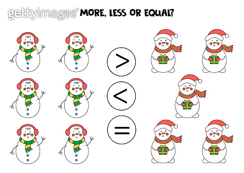 More, less, equal with Christmas snowmen. Math comparison. (1348089022 ...