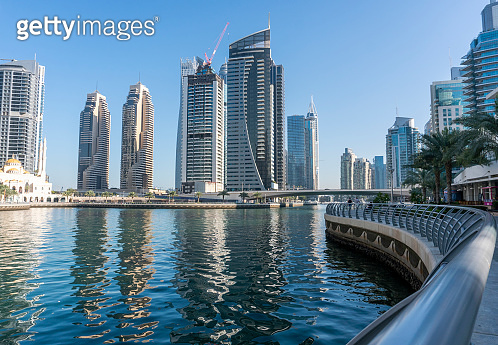 Channel in Dubai Marina. Modern buildings in Dubai, UAE. In the city of ...