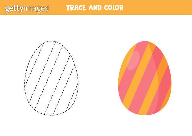 Trace and color cartoon Easter egg. Funny worksheet for Easter ...