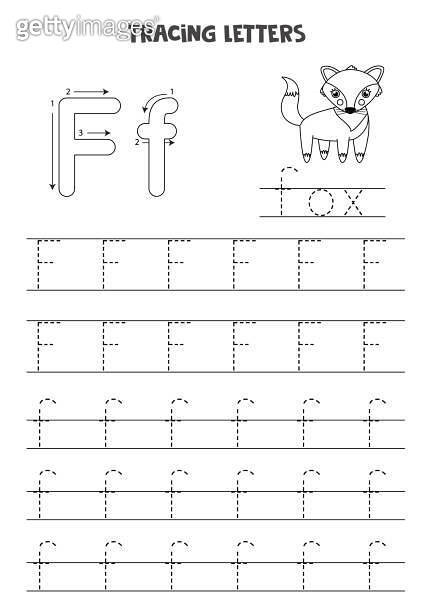 Trace letters of English alphabet. Uppercase and lowercase F f ...