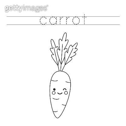 Tracing letters with cute kawaii carrot. Writing practice for kids. 이미지 ...