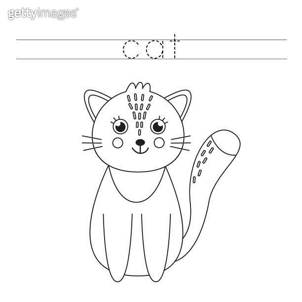 Tracing letters with cute cat. Writing practice for kids. 이미지 ...