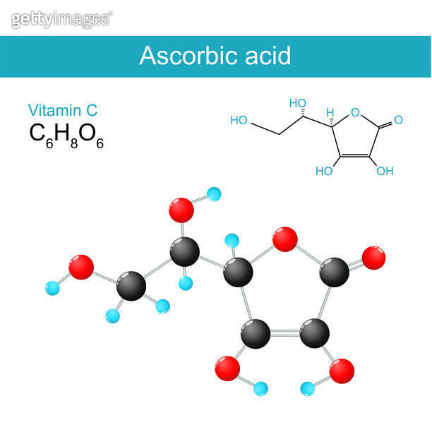 Vitamin C. ascorbic acid molecular chemical structural formula and ...