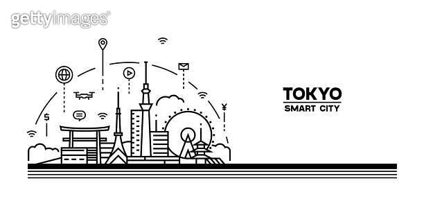 Tokyo Skyline, Japan. Vector Illustration Line Art 이미지 (1347448581 ...