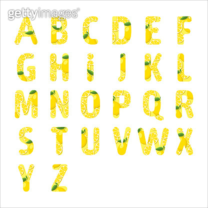 Vector lemon alphabet. Fruit yellow letters design. 이미지 (1301752541 ...