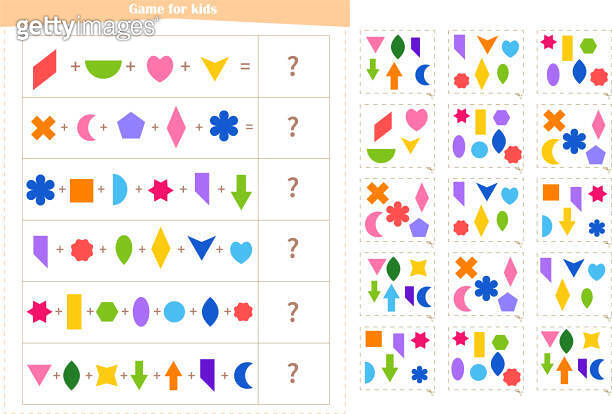 Logic game for children. Find the correct answer card for each example ...