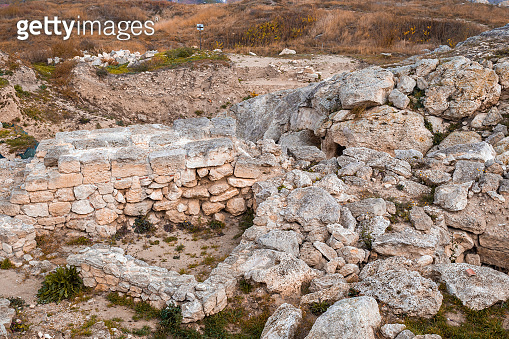 Excavations of the ancient Greek city of Panticapaeum. View from Mount ...
