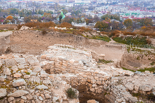 Excavations of the ancient Greek city of Panticapaeum. View from Mount ...