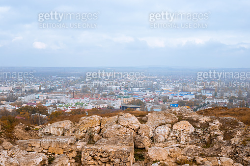 Excavations of the ancient Greek city of Panticapaeum. View from Mount ...