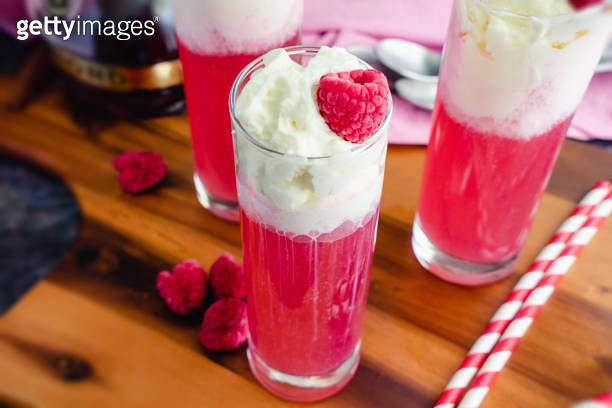 Raspberry Italian Cream Sodas Made Topped with Whipped Cream and Frozen ...