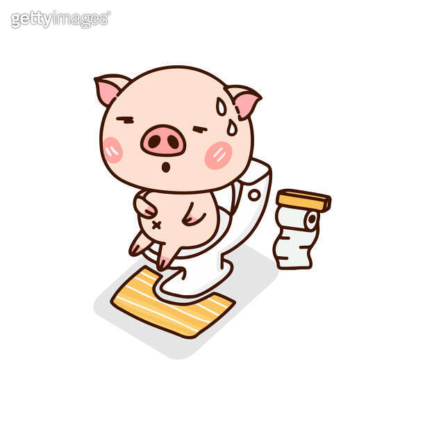Cute Pig Pooping On Toilet. 이미지 (1336802838) - 게티이미지뱅크