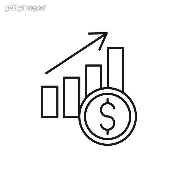 Money Chart icon Vector. Money stats with chart bar growing of rising ...
