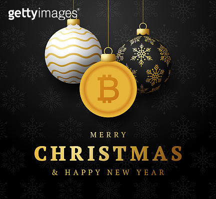 Merry Christmas gold bitcoin symbol banner. bitcoin sign as christmas ...