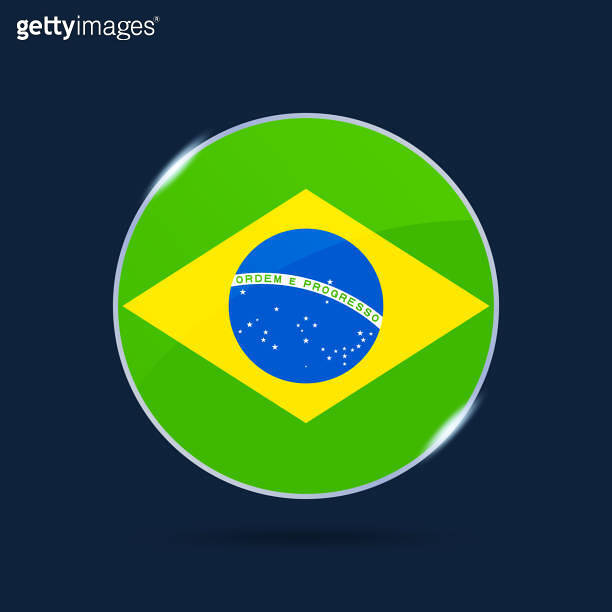 brazil national flag Circle button Icon. Simple flag, official colors ...