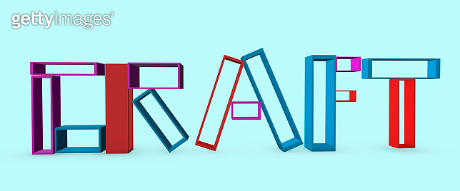 The word craft made out of colourful blocks on a blue back ground 3d ...
