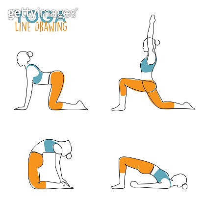 Continuous line drawing of woman yoga pose or asana posture. Female ...