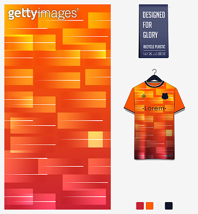 Soccer jersey pattern design. Geometric pattern on orange abstract background for soccer kit ...