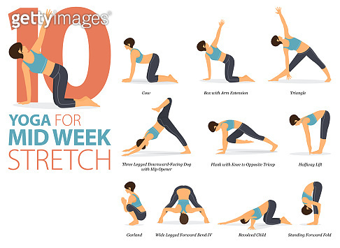 10 Yoga poses or asana posture for workout in Mid-Week Stretch concept ...