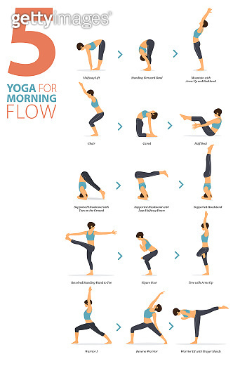 5 Yoga poses or asana posture for workout in morning flow concept ...