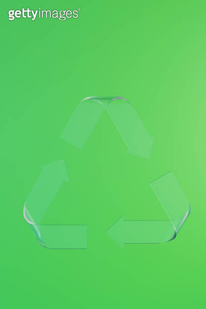 Glass Sign Reduce, Reuse, Recycle on green background. 3d render eco ...