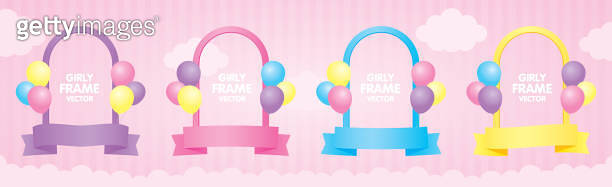 Cute girly arch frame with ribbon and balloons 이미지 (1323183934) - 게티이미지뱅크